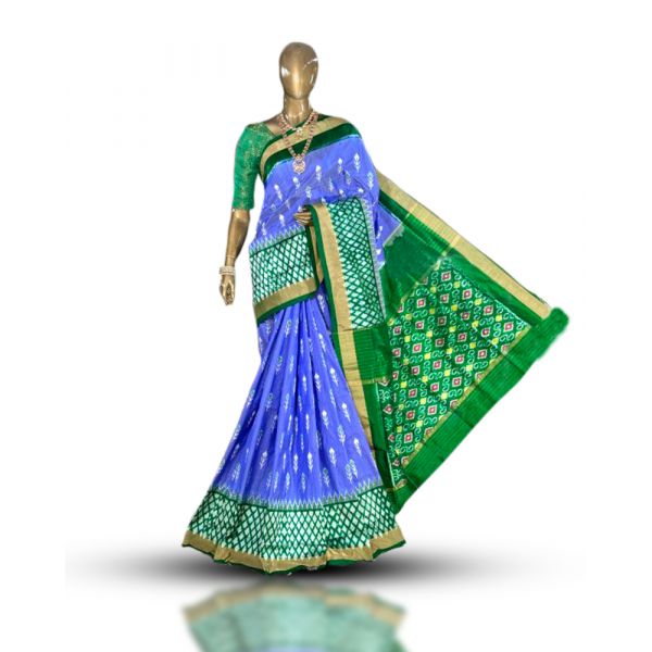 HAMSA SKY BLUE BORDER WITH DARK GREEN PATTU SAREES